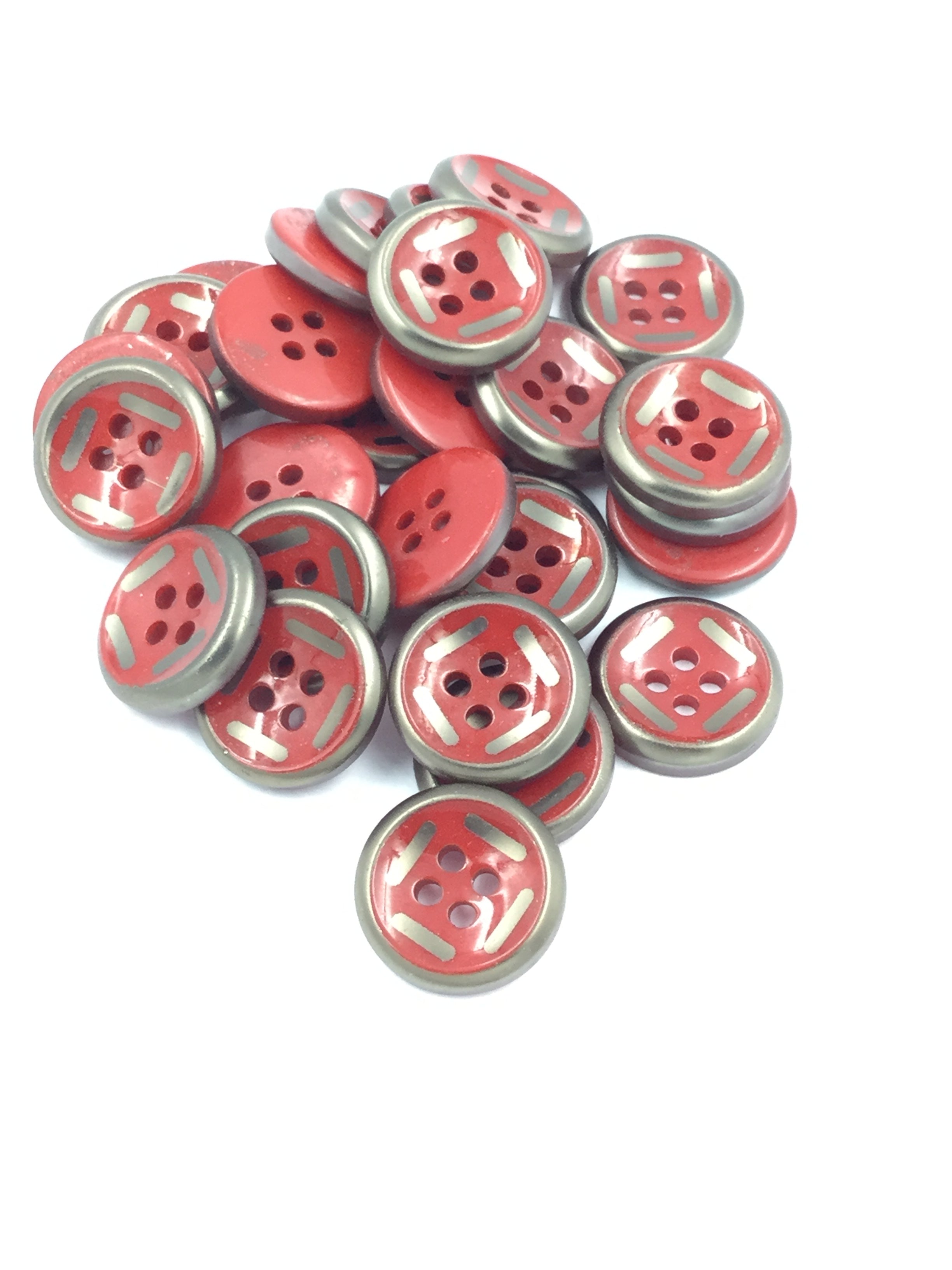 Red 4-Hole Circular Plastic Shirt Buttons