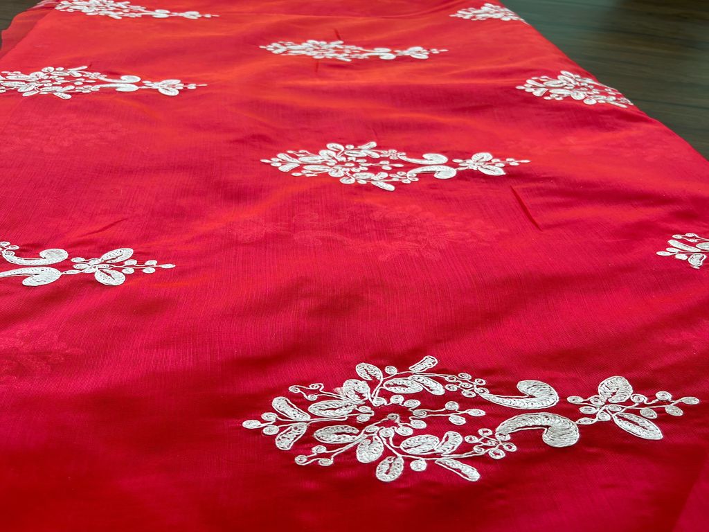 Pink Orange Dual Shaded With White Dori Embroidered Motifs Chanderi Fa